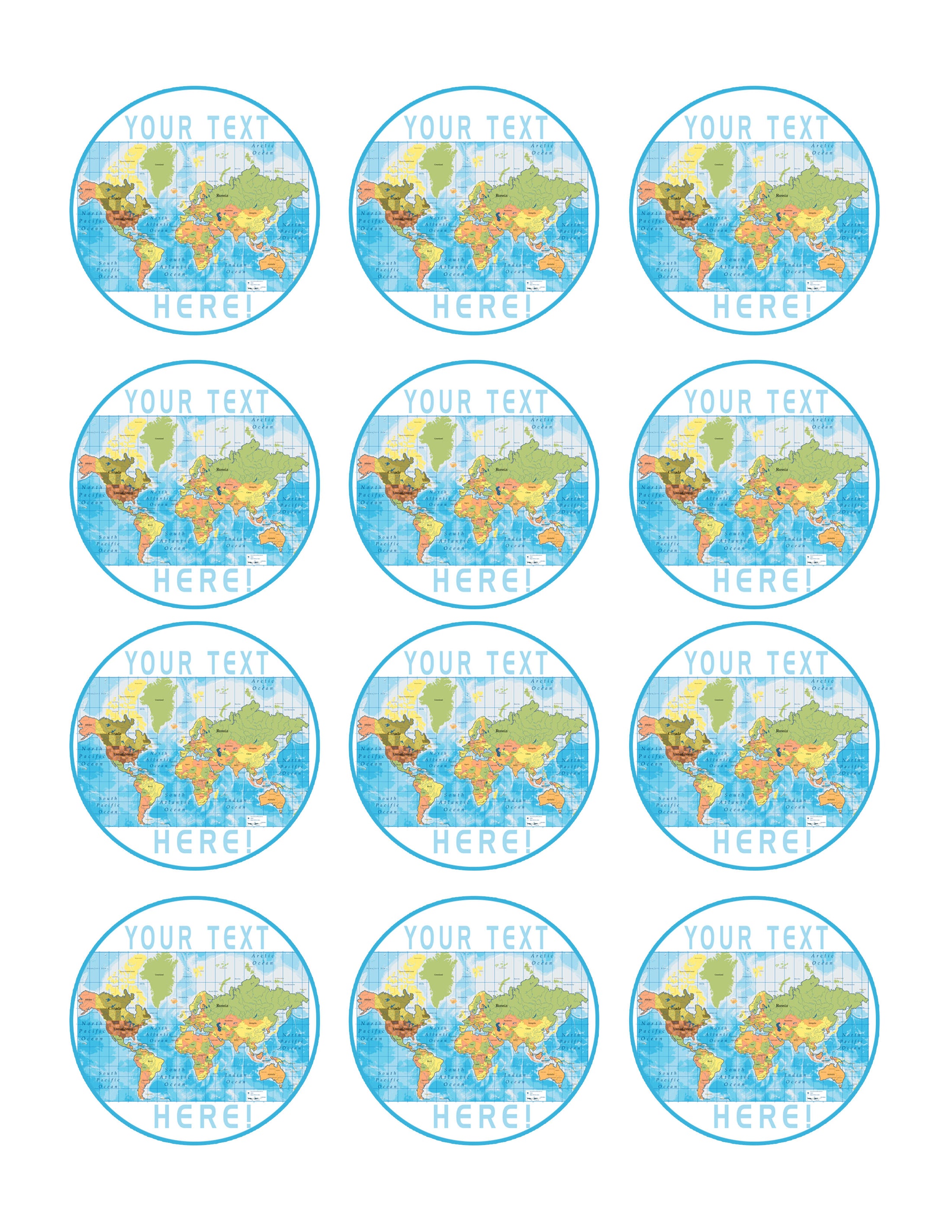 Detailed World Map - Edible Cake Topper, Cupcake Toppers, Strips – EPOC ...