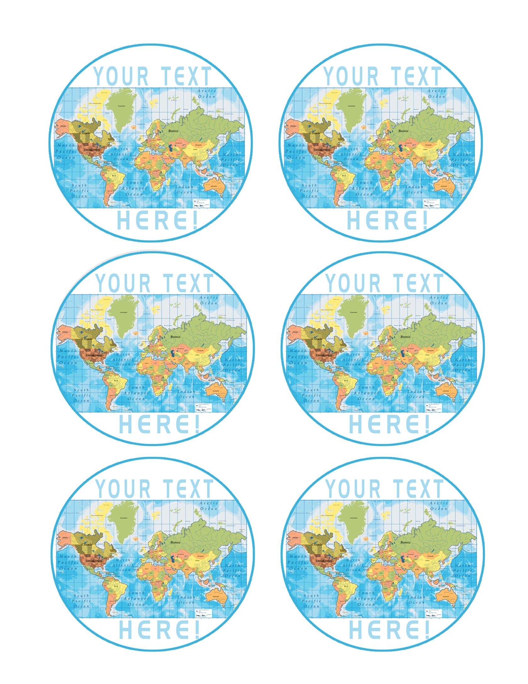 Detailed World Map - Edible Cake Topper, Cupcake Toppers, Strips – EPOC ...