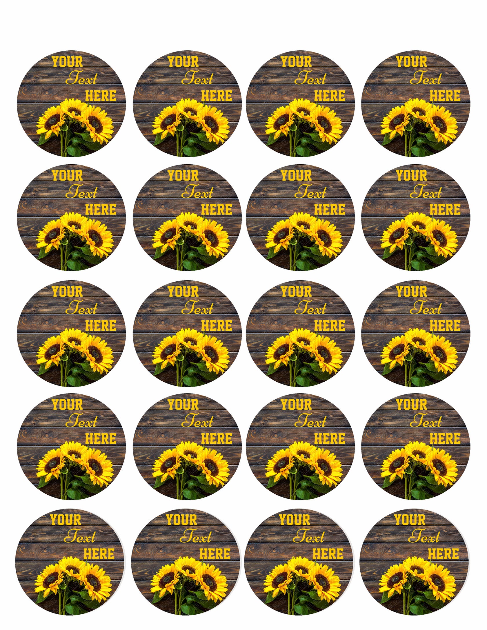 Yellow Sunflower Bouquet on Wooden Rustic - Edible Cake Topper, Cupcak ...